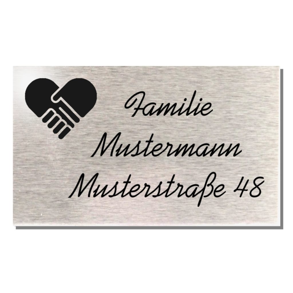 Namen Türschild Edelstahl Haustürschild mit "Herz" Motiv und Adresse