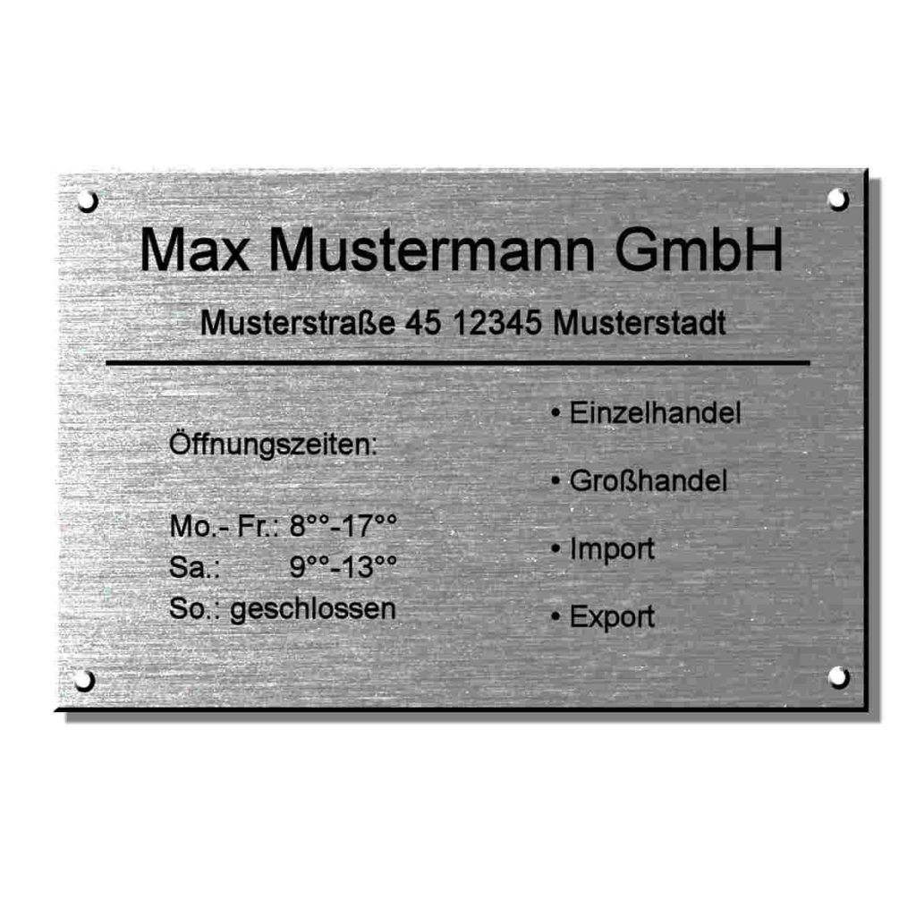 Firmenschilder gestalten aus Edelstahl, Plexiglas und Schiefer